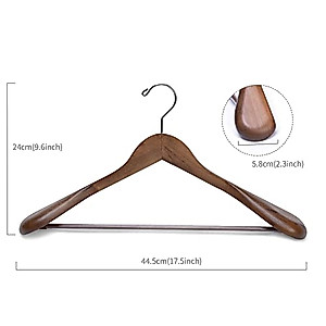 Nature Smile Luxury Wooden Suit Hangers 6 Pack Wood Coat Hangers Jacket Outerwear Shirt Hangers,with Extra-Wide Shoulder, 360 Degree Swivel Hooks & Anti-Slip Bar with Screw(Retro Color)