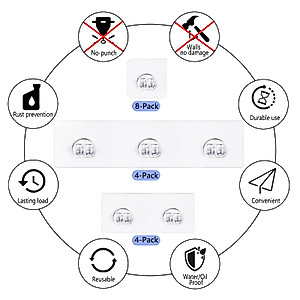 16-Pack Shower Caddy Adhesive Replacement, Transparent Adhesive Hooks Stickers, Strong Hook Strip for Shower Caddy Basket Shelf, Soap Holder, Bathroom Storage Racks and Kitchen Racks
