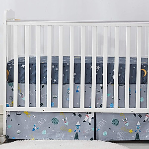 Brandream Space Crib Bedding Sets for Boys 3 Piece Adventures Rocket Galaxy Nursery Set | Astronaut Crib Blanket, Stars Fitted Crib Sheet, Gray Crib Skirt Included