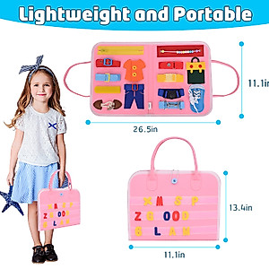 CNHBSS Busy Board, Montessori Toddler Toys, Felt Sensory Board, Gifts for 1 2 3 4 Boys and Girls, Learning Fine Motor Skills Cognitive Letters and Numbers, Toddler Activities Travel Toys(Pink)