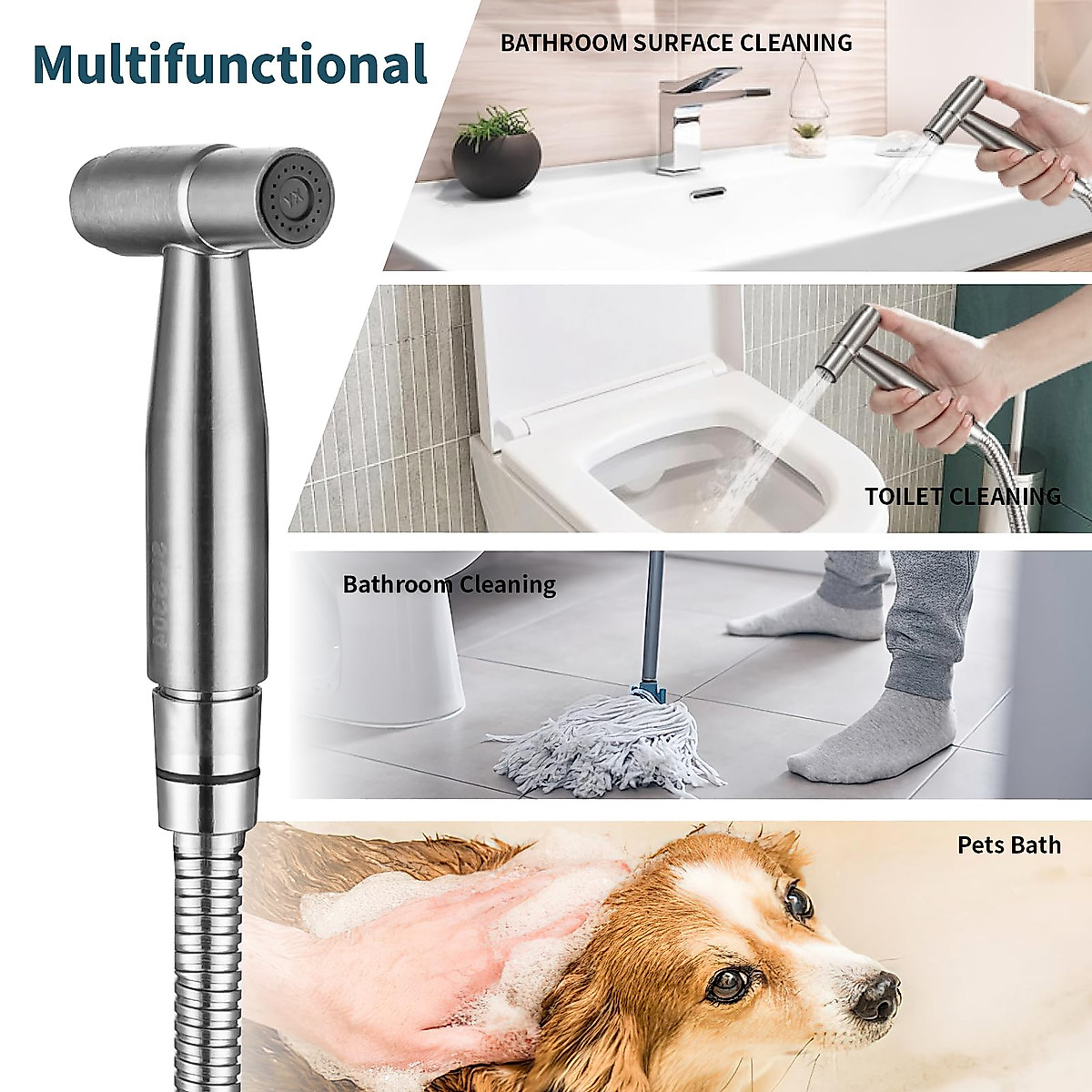New Version Handheld Bidet Toilet Sprayer Head, Stainless Steel Bidet Sprayer, Diaper Cloth Bathroom Sprayer, Bidet Sprayer Head for Toilet or Kitchen Cleaning - Brushed Nickel