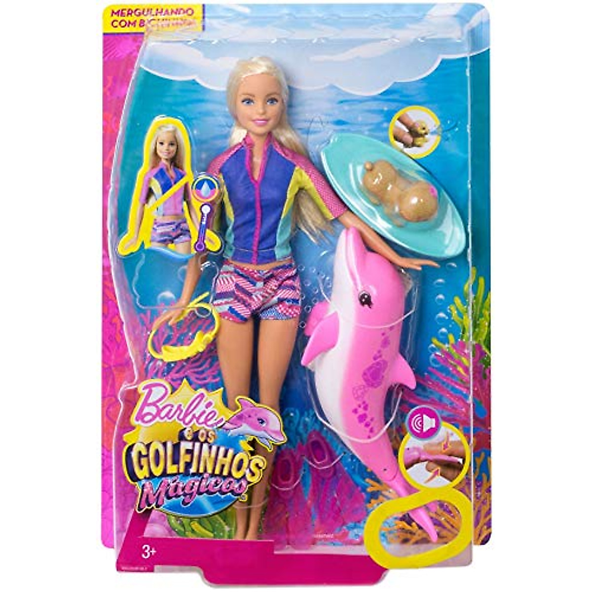 Barbie Doll with Color-Change Top, Puppy Squirt Toy and Dolphin with Sounds