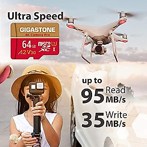 [5-Yrs Free Data Recovery] Gigastone 64GB Micro SD Card, 4K Camera Pro, UHD Video for GoPro, Action Camera, Wyze, DJI, Drone, Nintendo-Switch, R/W up to 95/35MB/s MicroSDXC Memory Card UHS-I U3 A2 V30