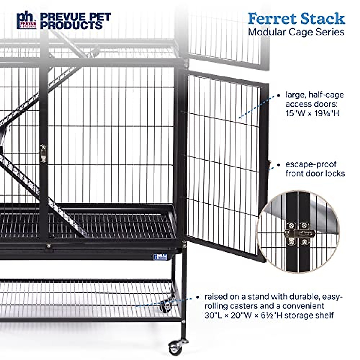 Prevue Pet Products Ferret Stack Two Story Ferret Home with Portable Stand, Escape Proof Lock, Hammock, Ramps, Expandable Add-On Cage Stacking System