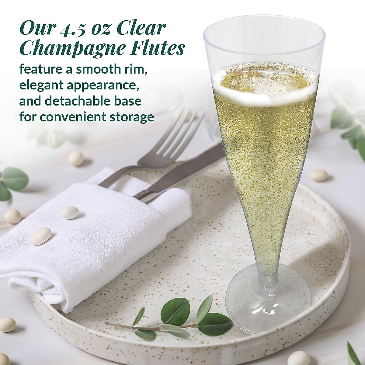 Reli. (100 Bulk Pack Plastic Champagne Flutes 4.5 Oz, Clear | Plastic Champagne Glasses/Flutes | Disposable, BPA-Free,Shatterproof Cups| Perfect for Mimosa/Cocktail, Wedding/Party Toasting, Champagne