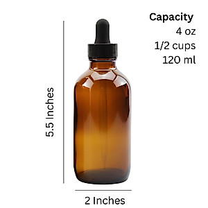 4oz Amber Glass Dropper Bottles (6-Pack), Refillable Glass Bottles for Essential Oils, Cosmetics, and Cooking