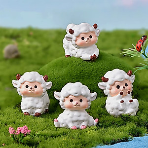 Super Cute Sheep Figure Animal Toys Set Cake Topper, 5Pcs Miniature Sheep Figurine Toy Set for Kids Baby Shower Birthday Party Cake Decoration