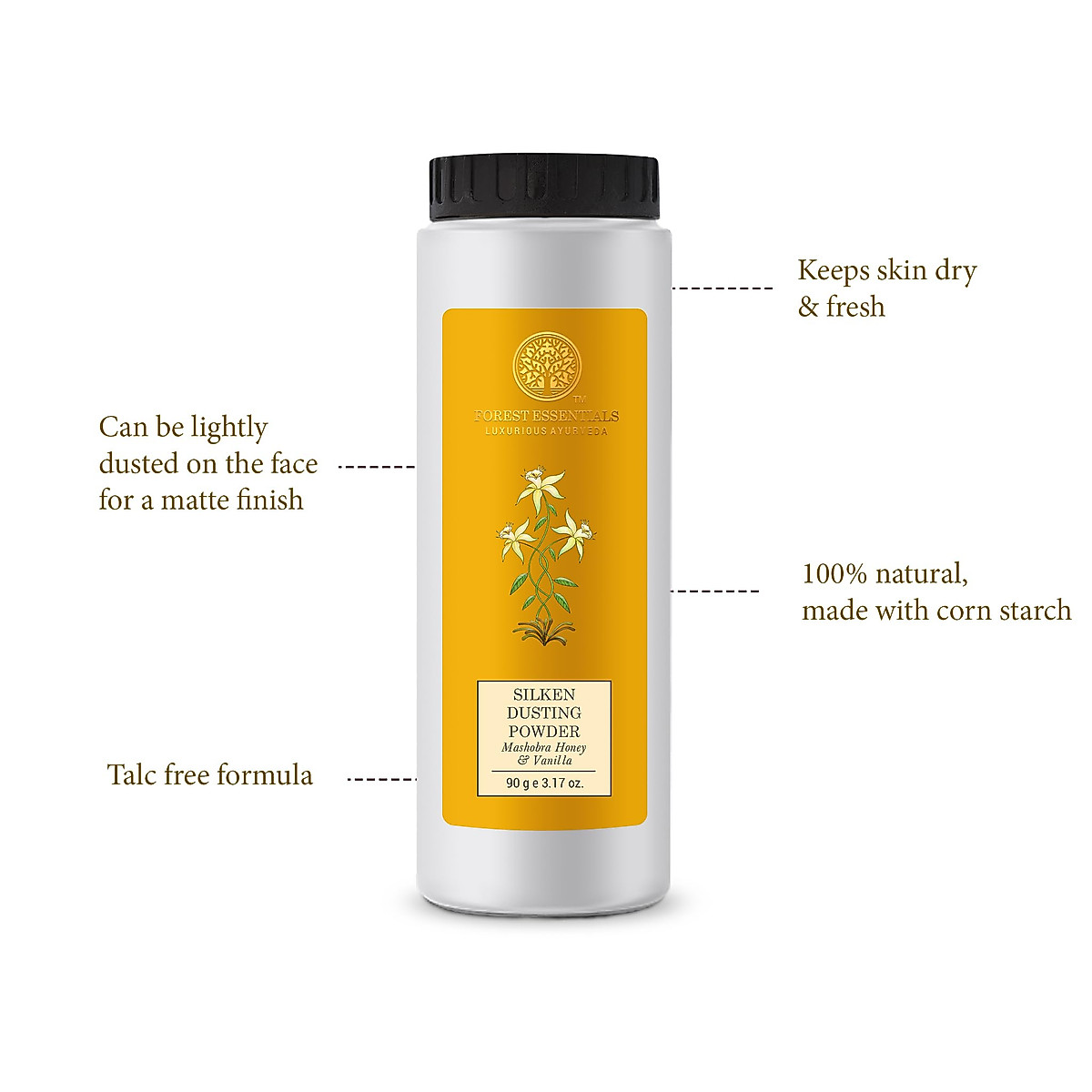 Forest Essentials Silken Dusting Powder, Mashobra Honey and Vanilla, 100g