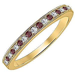 Half Eternity Round Cut Created-Red Garnet & Cubic Zirconia 14k Yellow Gold Over Sterling Silver Wedding Band Ring Women's Promise Ring for Women's