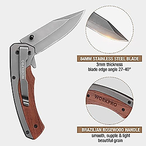 WORKPRO Folding Utility Knife & EDC Pocket Knife, Quick-Change Wood Handle Razor Box Cutter and Foldable Knife Kit with Extra 10PC SK5 Blades for Indoor and Outdoor Activities
