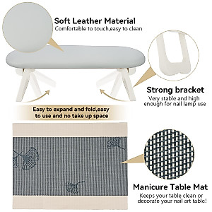 KKUYT Nail Arm Rest, Bigger Arm Rest for Nails, Microfiber Leather Nail Hand Rest Stand with Mat, Foldable Professional Manicure Nail Hand Pillow Cushion for Salon and Home Nail Art Use