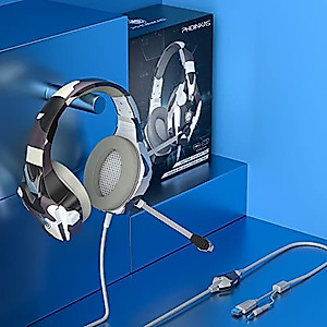 PHOINIKAS PS4 Gaming Headset for PC, PS5, Switch, H9 Xbox One Headset with Noise Cancelling Mic, Over Ear Stereo Headphones with Bass Surround (Camo)