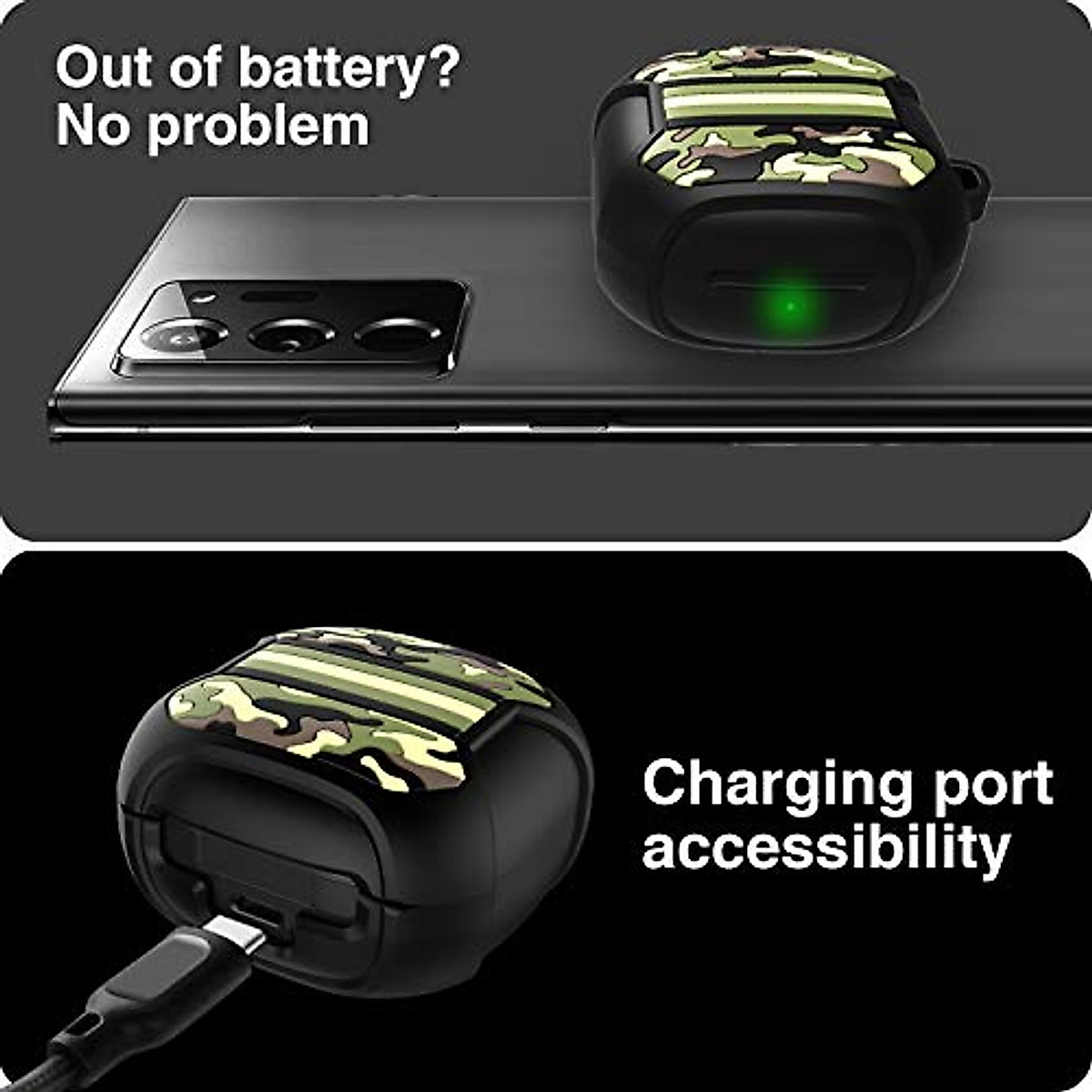 Tamiia for Samsung Galaxy Buds Pro 2 Case (2021) Samsung Galaxy Buds Pro Case (2021)/Galaxy Buds Live Case (2020)，Camo Black Soft Silicon，Night Luminous ，Comes with a Aluminum Carabiner