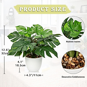 Hollyone Artificial Monstera Plant Faux Monstera Deliciosa Plant Potted Fake Tropical Plants in Pot for Indoor Outdoor Home Decoration