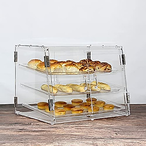 Pastry Display case countertop Bakery Bread Display Cabinet Cookie Donut Dessert Box Food Display Stand with 3 Tray (Back Door and frontdoor)