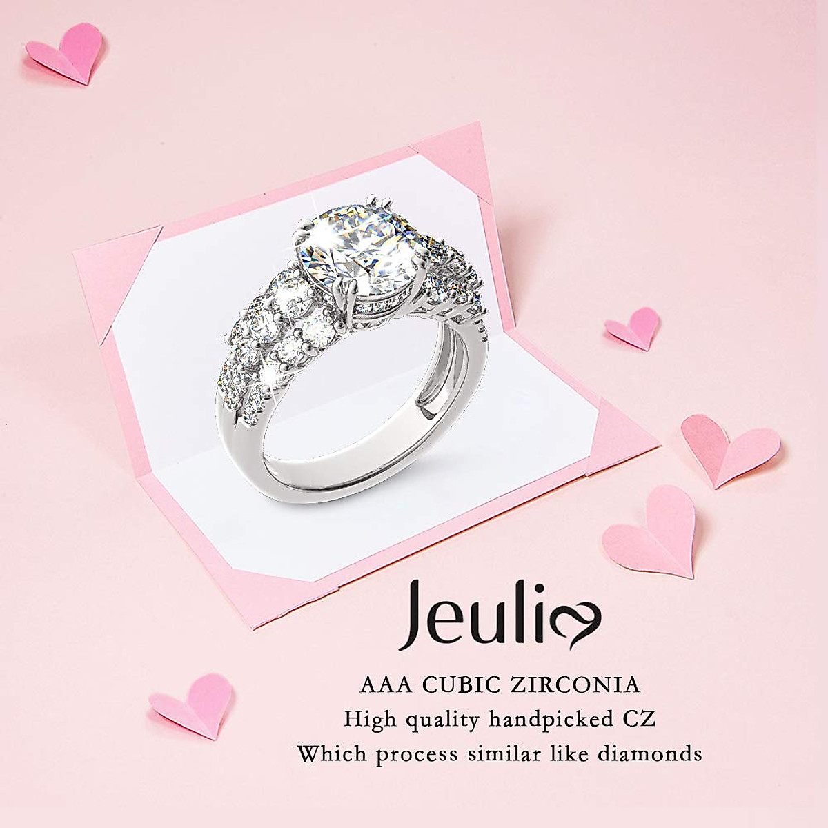 Jeulia Wedding Rings Engagement Rings for Women Anniversary Promise Ring Bridal Sets 925 Sterling Silver with 4.75 ct Primary Stone+2.59 ct Side Stone (7.5(U.S))