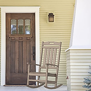 Outdoor Rocking Chairs, High Back Poly Lumber Patio Rocker Chair, 365Lbs Support Rocking Chairs, All-Weather Porch Rocking Chair for Lawn, Backyard, Indoor, Garden, Like Real Wood, Weathered Wood