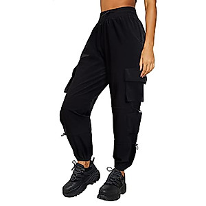 DLOODA Quick Dry Cargo Pants Lightweight Tactical Hiking Pants with 6 Pockets for Women, Elastic Waist and Water-Resistant Black