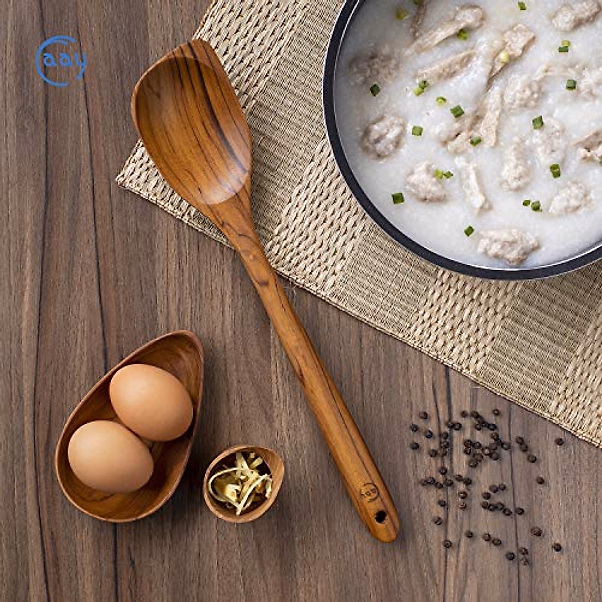 FAAY Teak Wooden Utensils, Healthy Spoon and Spatula Handcraft from High Moist-Resistance Teakwood for Non Stick Cookware (Corner Spoon - Right Hand)