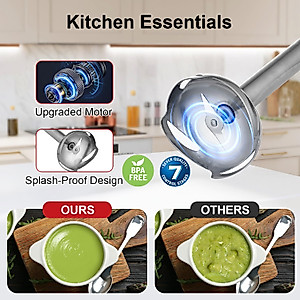 Immersion Blender Handheld Blender 4 in 1, 16000rpm Speed, 400W Turbo Motor & Ergonomic Grip Hand Blender Set, Splash-Proof Stainless Steel Blades, for Soup,Baby Food,Smoothies,Sauce,Aquox (White)