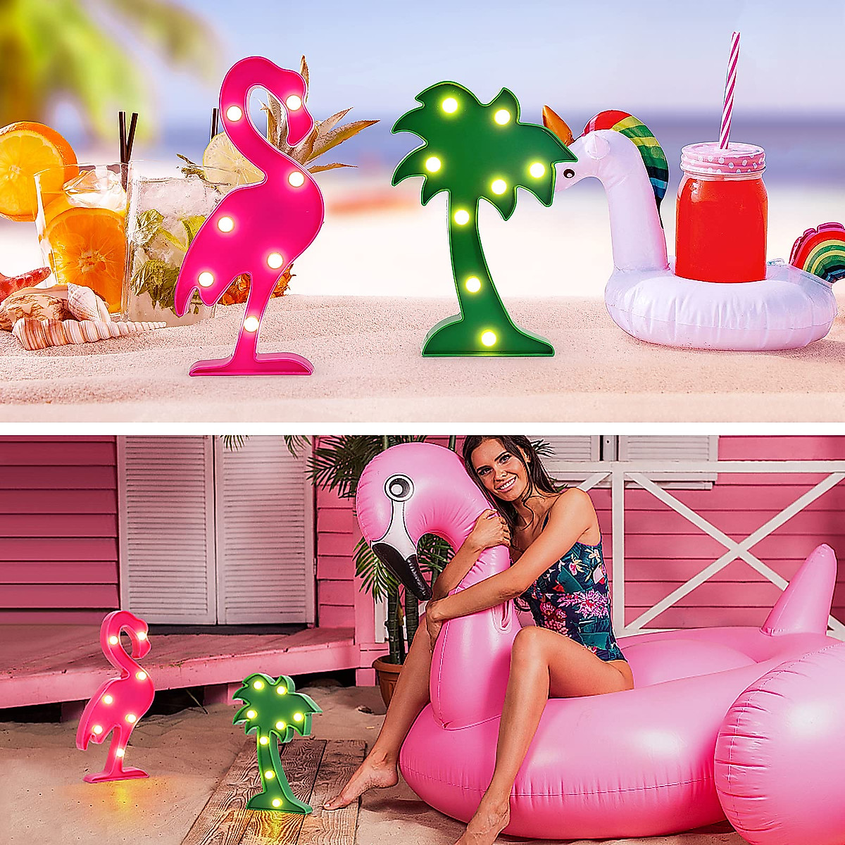 AceList Tropical Luau Party Supplies Flamingos Palm Trees Sign Light for Hawaiian Themed Party Decoration Birthday Bedroom Wall Decor Table Centerpieces