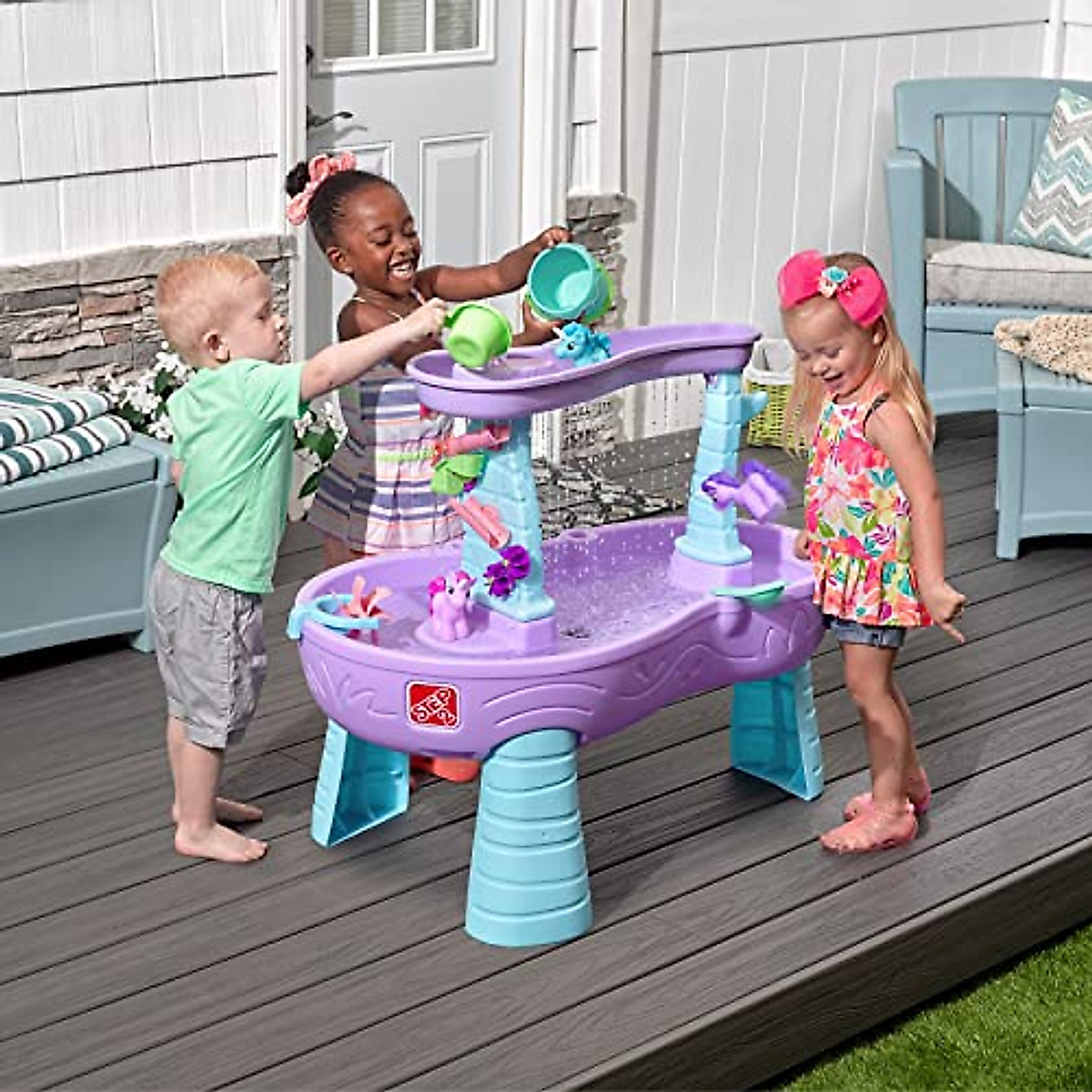 Step2 Rain Showers & Unicorns Water Table – Kids Purple Water Play Table with 13-Pc Unicorn Accessory Set
