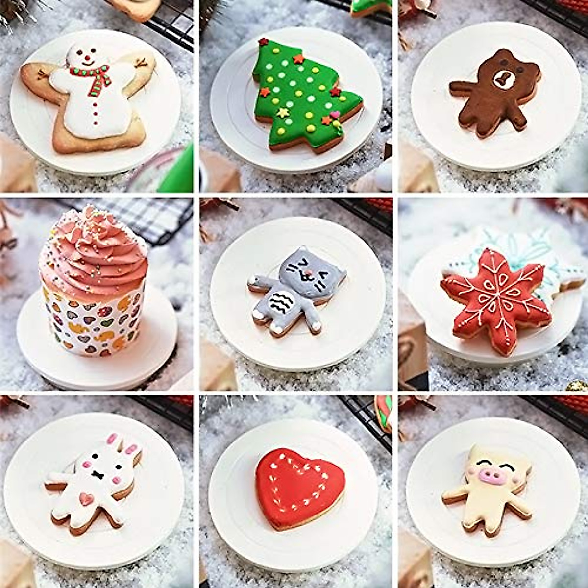 4.7 inch (12cm) Round Cookie Decorating Turntable, Rotating Cake Turntable Stand Baking Decor Plate, Food Contact Safe Plastic - White