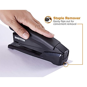 Bostitch Office Executive 3 in 1 Stapler, includes 210 Staples and Integrated Staple Remover, One Finger Stapling, No Effort, 20 Sheet Capacity, Spring Powered Stapler, Black (INP20-BLK)