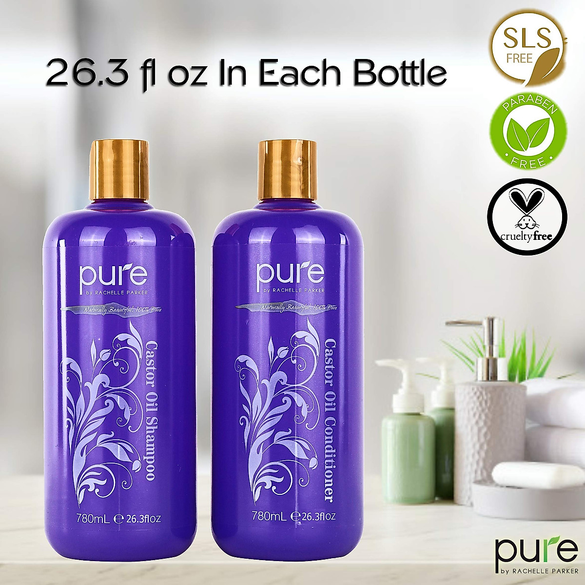 Ultra Volumizing, Growth Stimulating Organic Castor Oil Shampoo and Conditioner Set. Huge 26.5 oz Shampoo Conditioner Combination Pack to Strengthen, Grow and Restore.