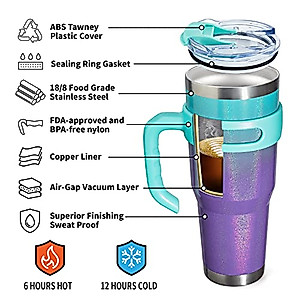 Zibtes 40oz Insulated Tumbler With Lid and Straws, Stainless Steel Double Vacuum Coffee Tumbler With Handle, Glitter Travel Cup for Home, Office, Party (Deep Fear 1 pack)