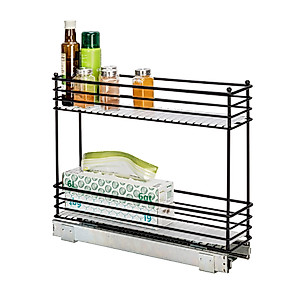 Household Essentials Narrow Sliding Cabinet Organizer, Two Tier Organizer, Matte Black, Great for Slim Cabinets in Kitchen, Bathroom and More, 5"