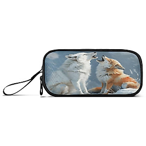 BOENLE Arctic Wolf Fox Pencil Case Box Boys Girls Large Pencil Pouch Zipper Compartments Big Capacity Stationery Pen Bag Organizer Kids Teens Adults School