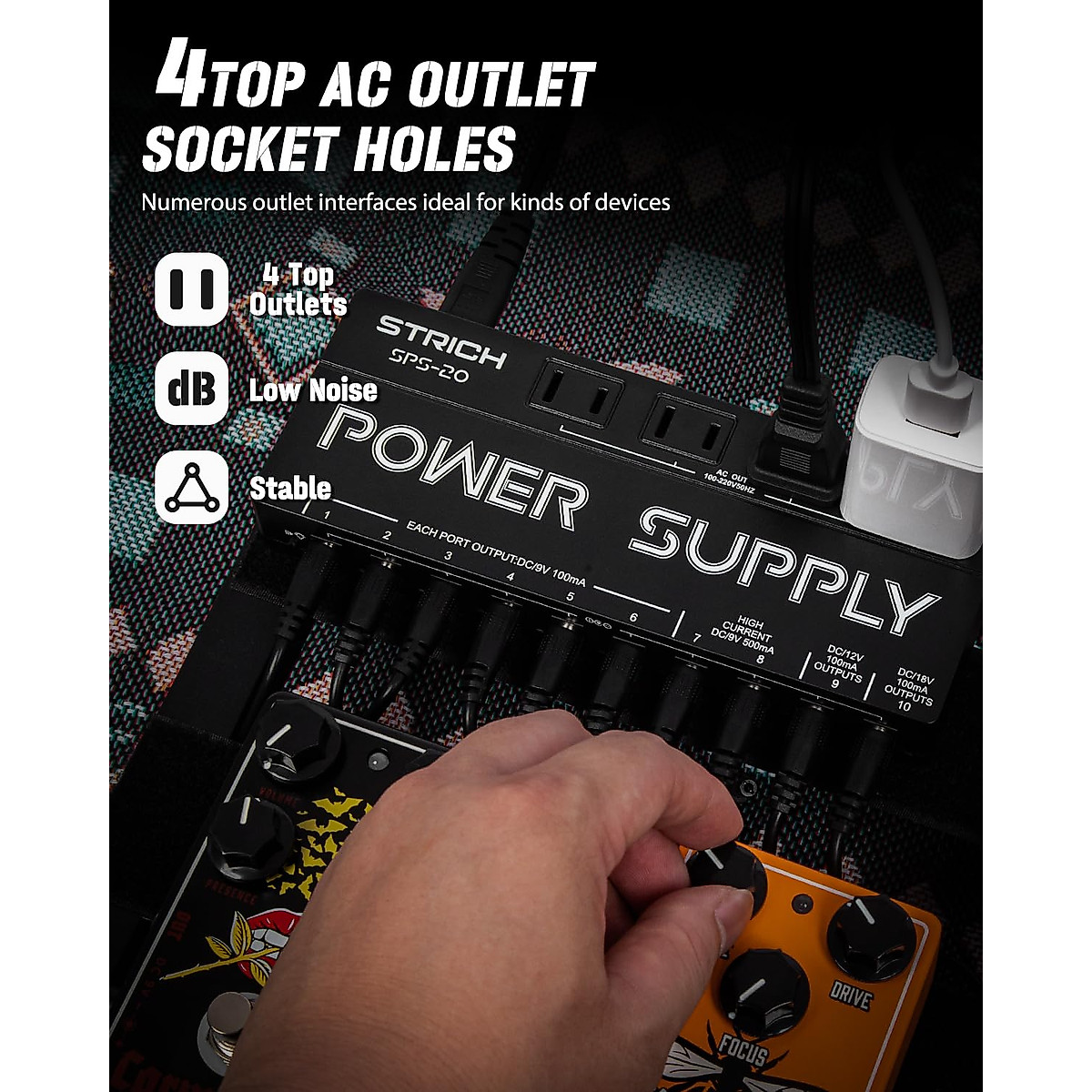 STRICH SPS-20 Guitar Power Supply 10 Isolated DC Output for 9V/12V/18V Effect Pedal