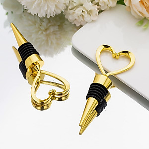 50Pieces Love Design Heart Shape Wine Stoppers for Wedding Favors,Party Return Gifts for Guests, with White Sheer Bag and Blessing Card (gold)