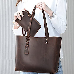 Kattee Genuine Leather Totes for Women Shoulder Bag Top Handle Satchel Purse Set 3pcs 3-in-1