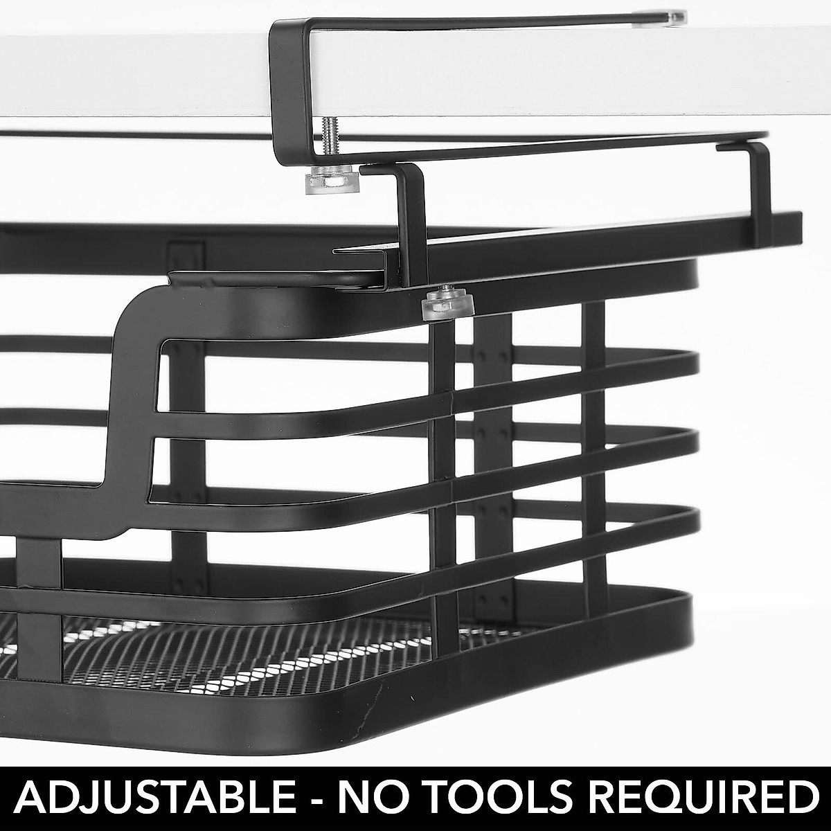 mDesign Metal Wire Under Shelf Storage Baskets for Kitchen Pantry, Closet, Hanging Pull Out Shelving Bin, Sliding Hanger Racks for Bread, Canned Goods, Condiments, Food, 2 Pack, Matte Black/Natural