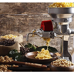 Victoria Manual Low Hopper Grain Grinder, silver, red