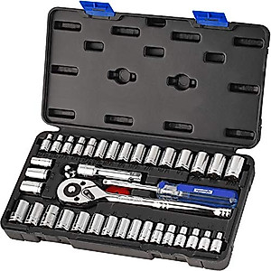 EPAuto 40 Pieces 1/4-Inch & 3/8-Inch Drive Socket Set with 72 Tooth Reversible Ratchet