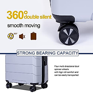 Travelhouse hardshell 3 Piece Set, PP Hard Wheel Suitcase Set with Spinner Wheels, TSA Lock, 20 inch 24 inch 28 inch Women's Luggage Set (Silver)