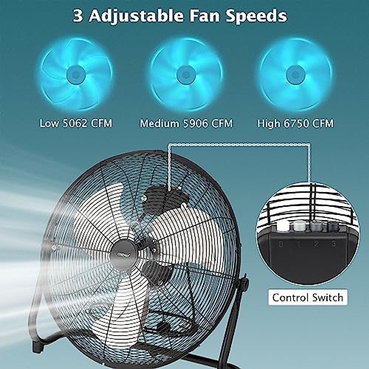 COSTWAY Floor Fan, 20-inch High Velocity Floor Fan with 145° Adjustable Tilt, 3-speed Adjustable, Heavy Duty Metal Industrial Floor Fan for Home Garage Warehouse Workshop Outdoor Indoor Use, Black