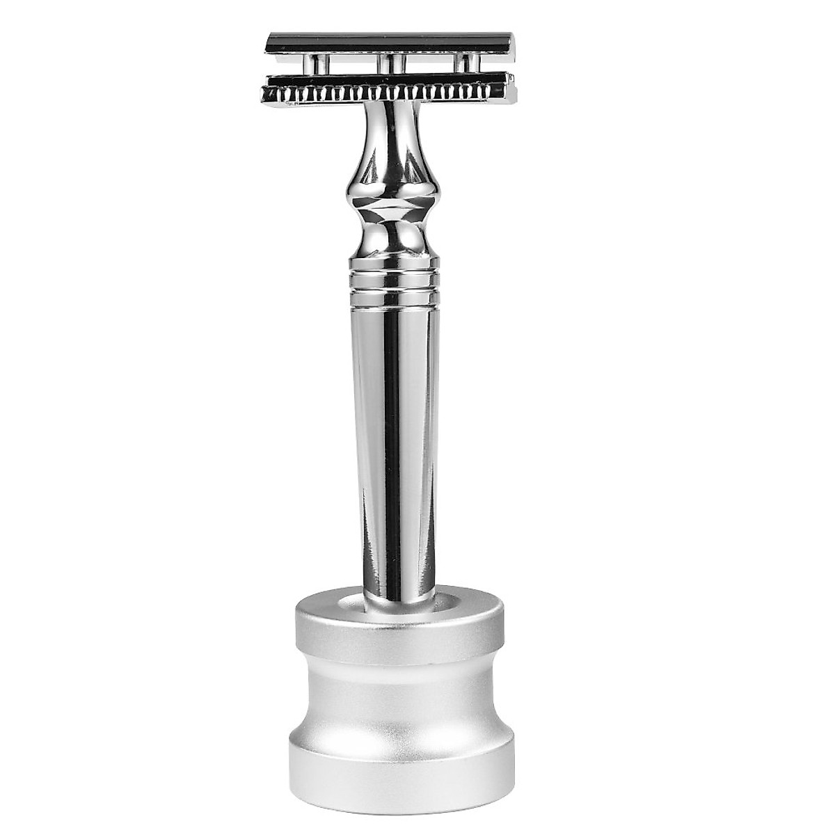 Salmue 2-Level Silver Metal Razor Stand, Portable Pedestal Base Holder