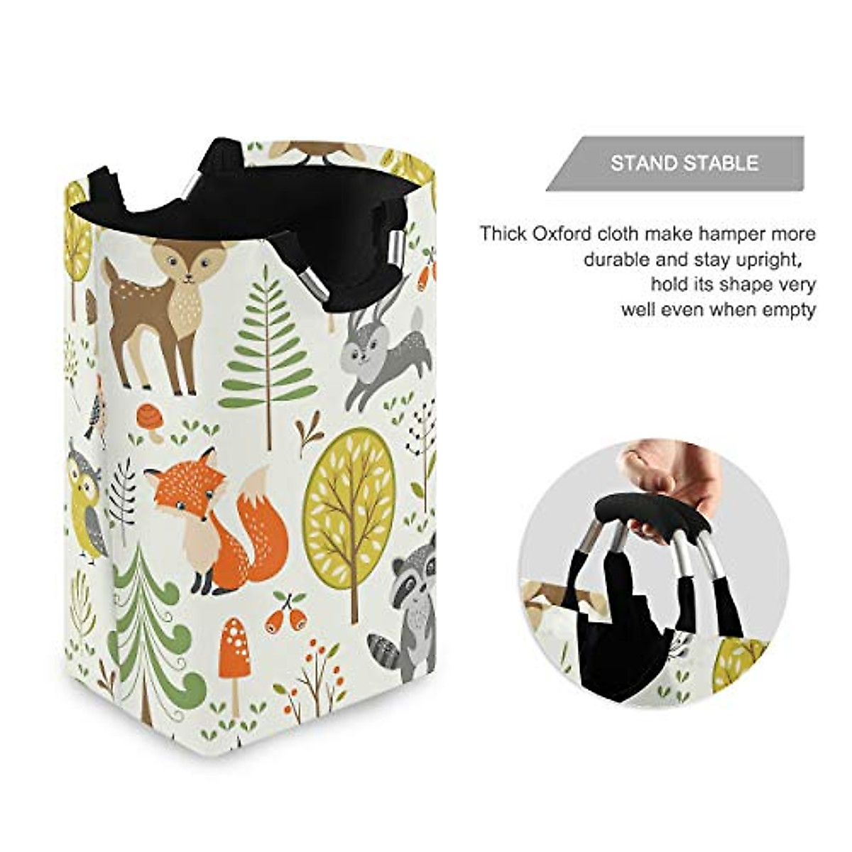 Laundry Hamper Bucket Cute Woodland Animals Trees Mushrooms Berries Collapses Laundry Basket Washing Bin for Home Organizer Nursery Storage Baby Hamper Kids Room
