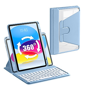 LeiJue 360 Rotatable Keyboard Case for iPad 10th Generation 2022,Magnetic Detachable Keyboard with Transparent Hybrid Stand Cover fit for iPad 10 Gen 10.9 inch (Blue)