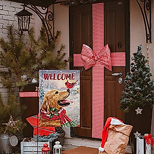 Selmad Welcome Winter Golden Retriever Dog Decorative Burlap Garden Flag, Puppy Cardinal Pet Home Yard Small Outdoor Decor, Christmas Snowy Outside Decoration Double Sided 12 x 18