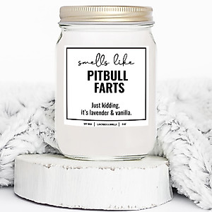 YouNique Designs Smells Like Pitbull Farts Soy Candle Gifts for Pitbull Lovers - Pit Bull Mom Gifts for Women - Pitbull Mom Gifts Dog Farts Candle 8oz - Gifts for Dog Lovers (Lavender & Vanilla)