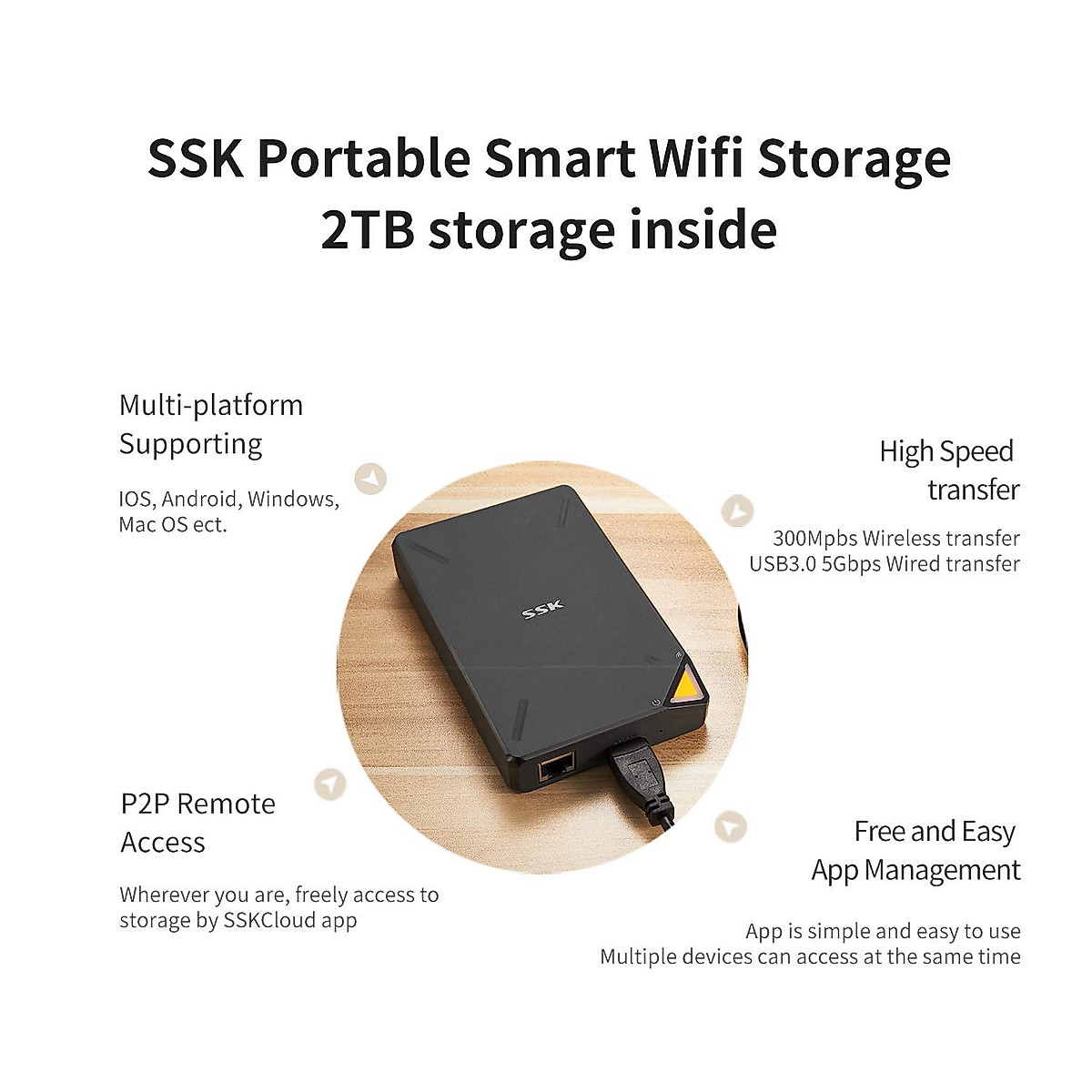 SSK Bundles 4TB Personal Cloud, Network Attached Storage Support Auto-Backup,Home Office Storage NAS 2TB Portable NAS External Wireless Hard Drive with Own Wi-Fi Hotspot
