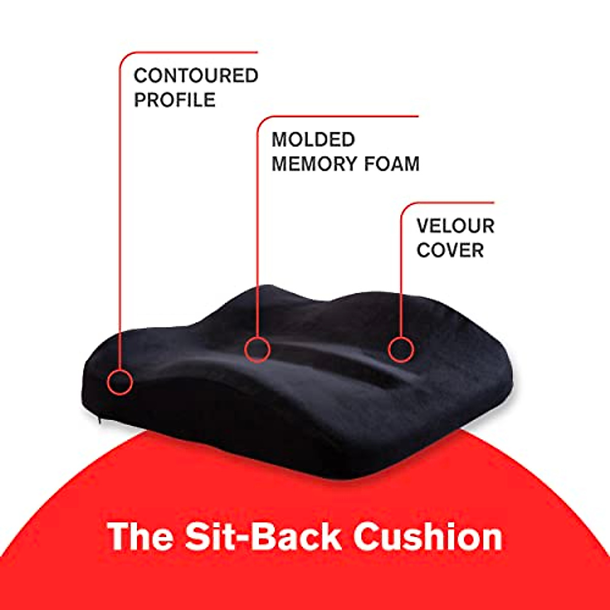 ObusForme Sit-Back Cushion – Seat Cushion and Posture Support, Contoured Ergonomic Design for Soothing Relief, Memory Foam Lumbar Support Pillow for Office Chairs and More
