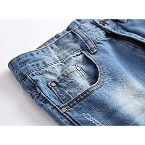 DANT BULUN Men's Ripped Distressed Destroyed Slim Fit Straight Leg Denim Jeans(W34,Blue)