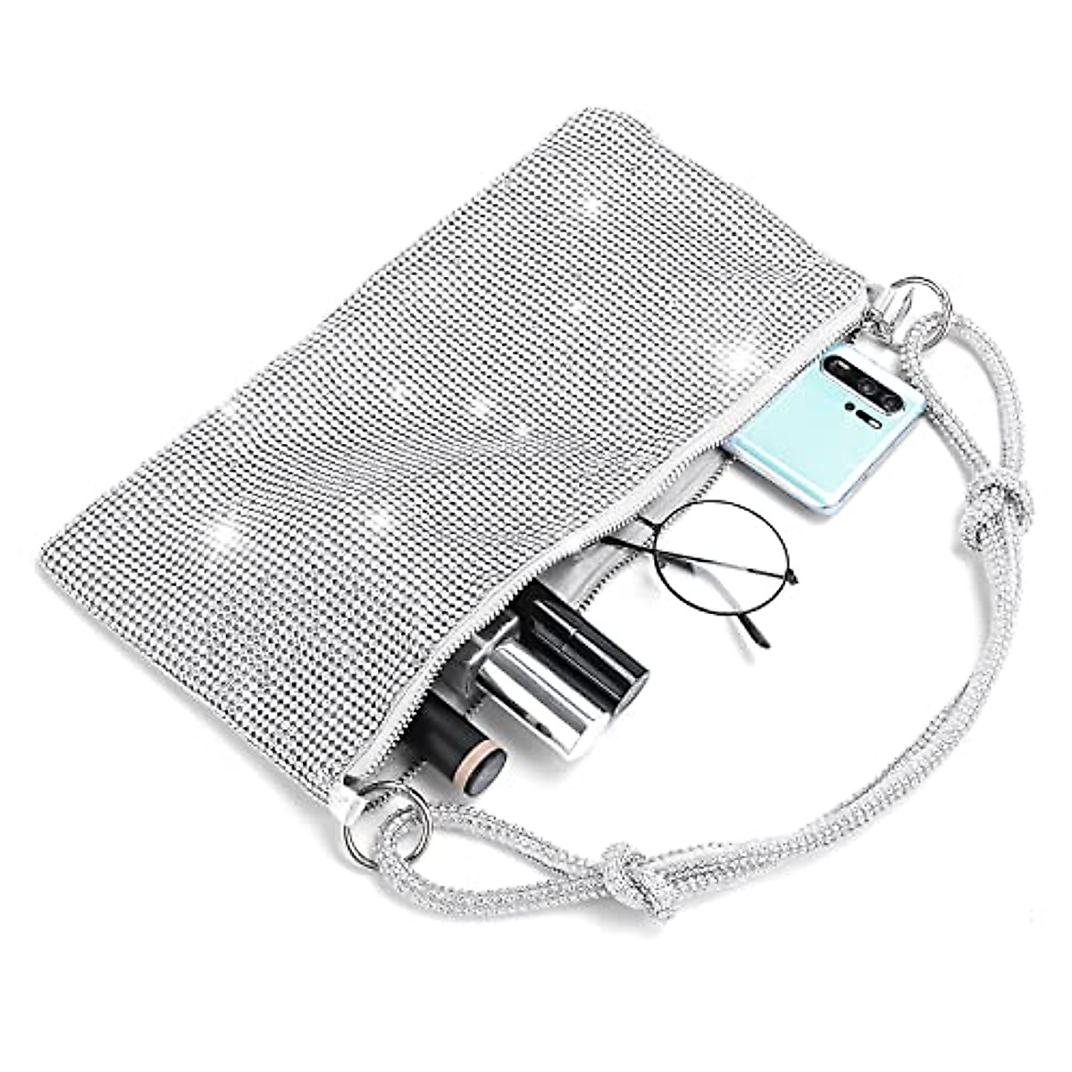 QIANCHANG Rhinestone Handbag for Women Party Wedding Shiny Silver Purse Sling Evening Bag (Select-silvery)