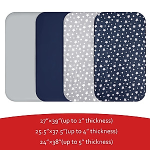 Pack and Play Sheets Boys, 4 Pack Mini Crib Sheets, Stretchy Pack and Play Playard Fitted Sheet, Compatible with Graco Pack n Play, Soft and Breathable Material, Navy